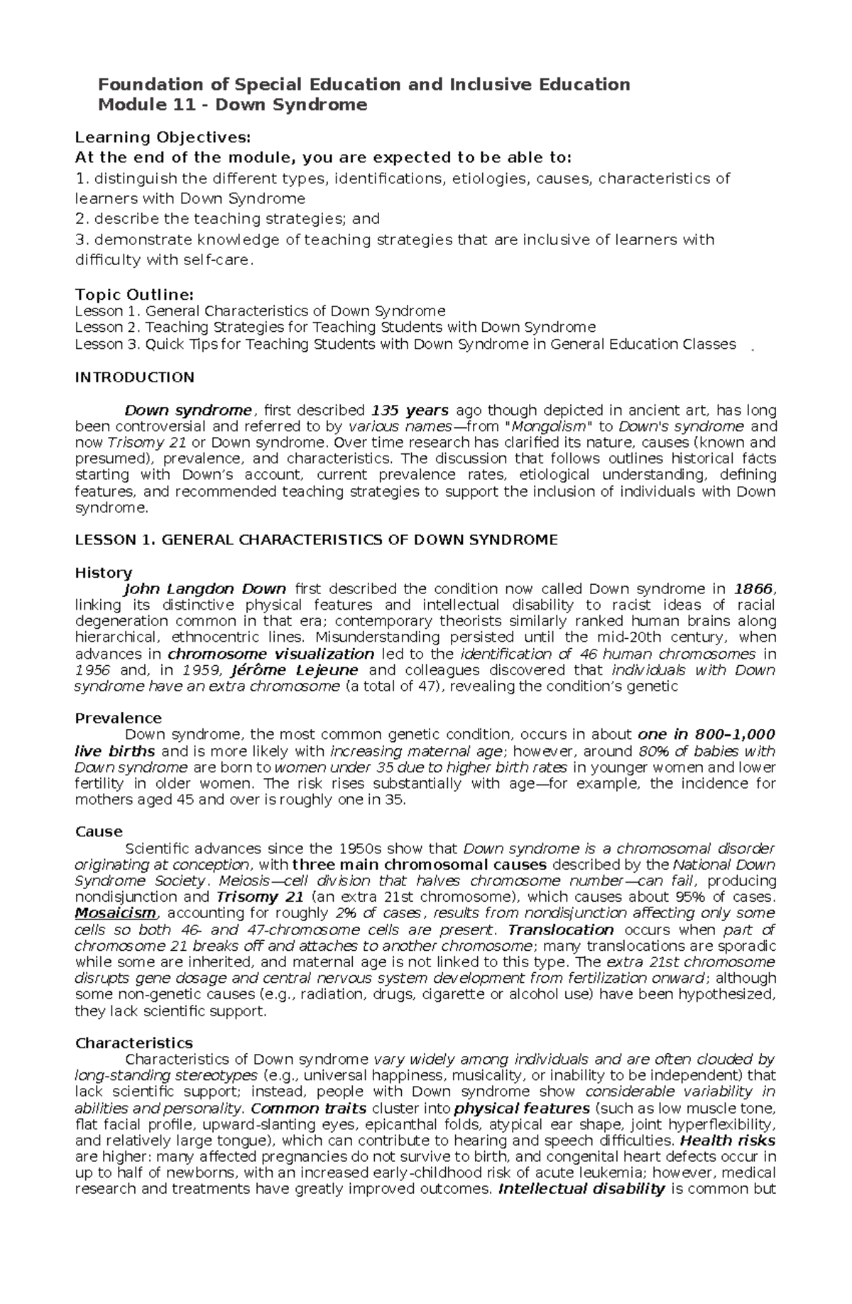 Foundations of Special Education: Module 11 - Down Syndrome Insights ...