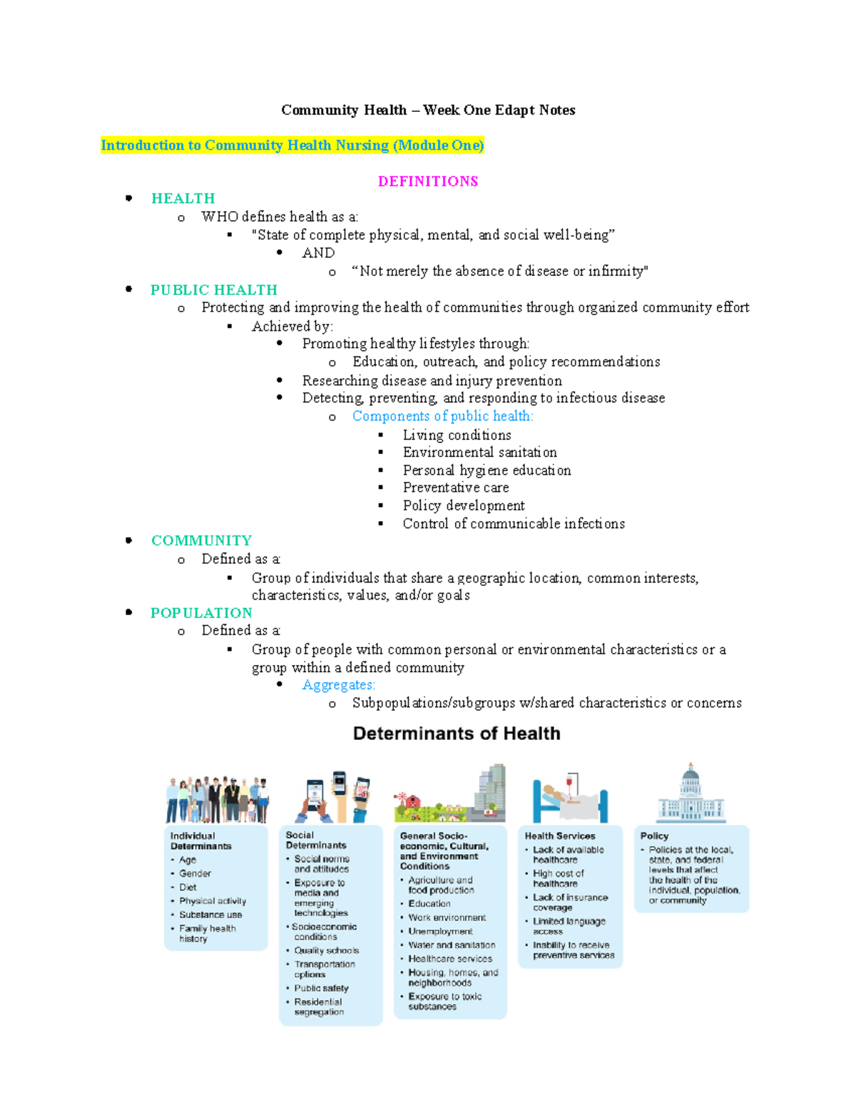 Community Health – Week 1 Notes on Nursing & Public Health Concepts ...