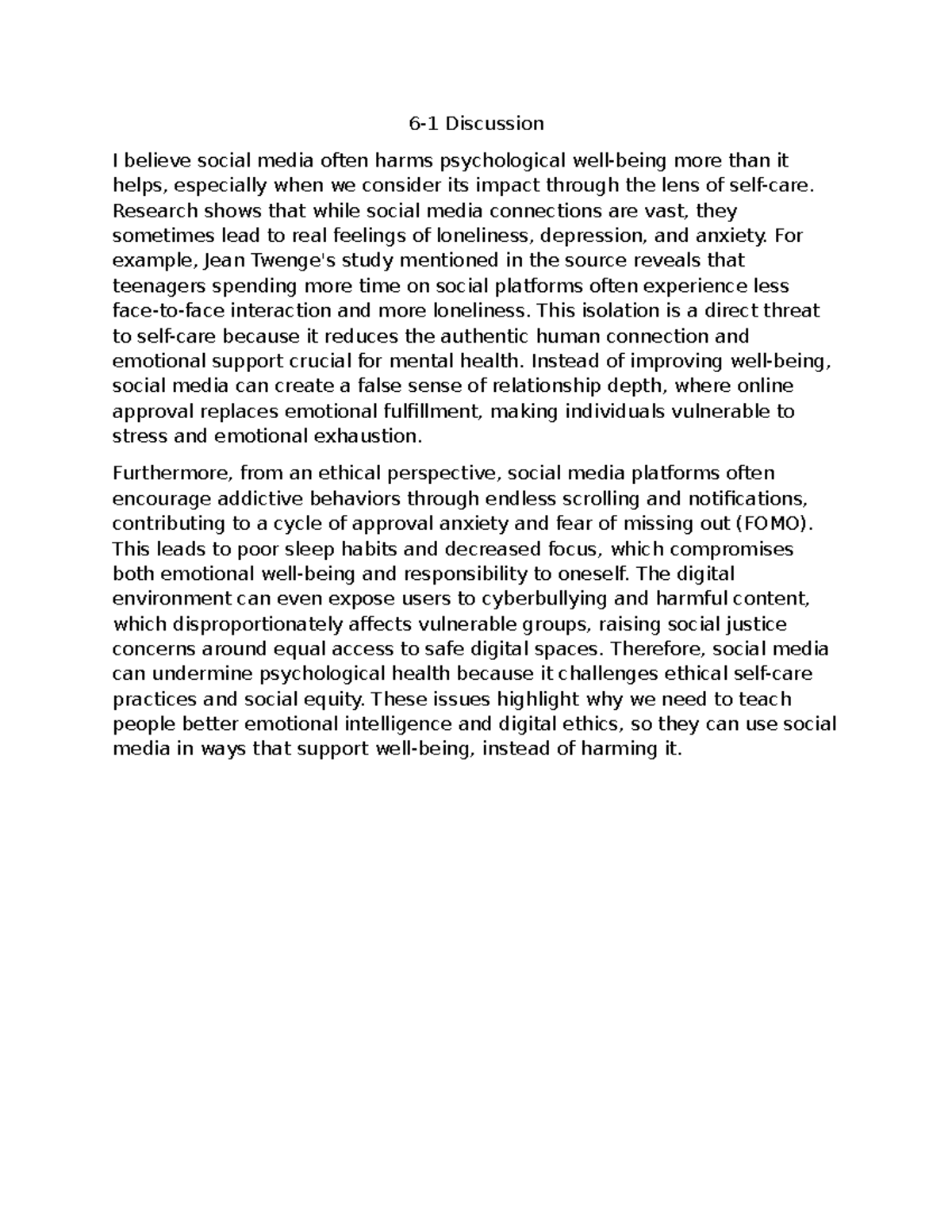 6-1 Discussion: The Psychological Impact of Social Media on Mental ...