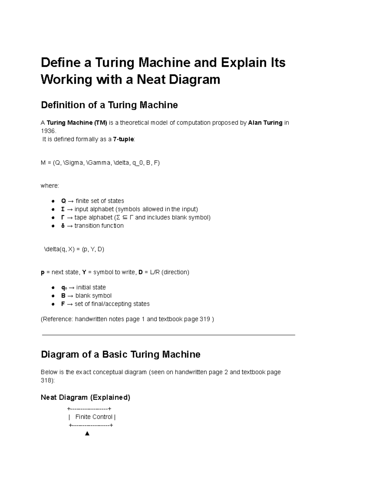 Turing Machine Concepts and Techniques (CS101 Lecture Notes) - Studocu