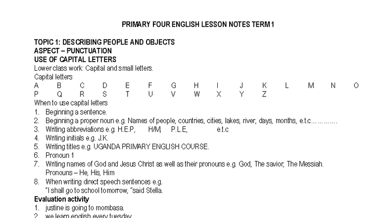 P4 ENGLISH LESSON NOTES: DESCRIBING PEOPLE & PUNCTUATION - Studocu