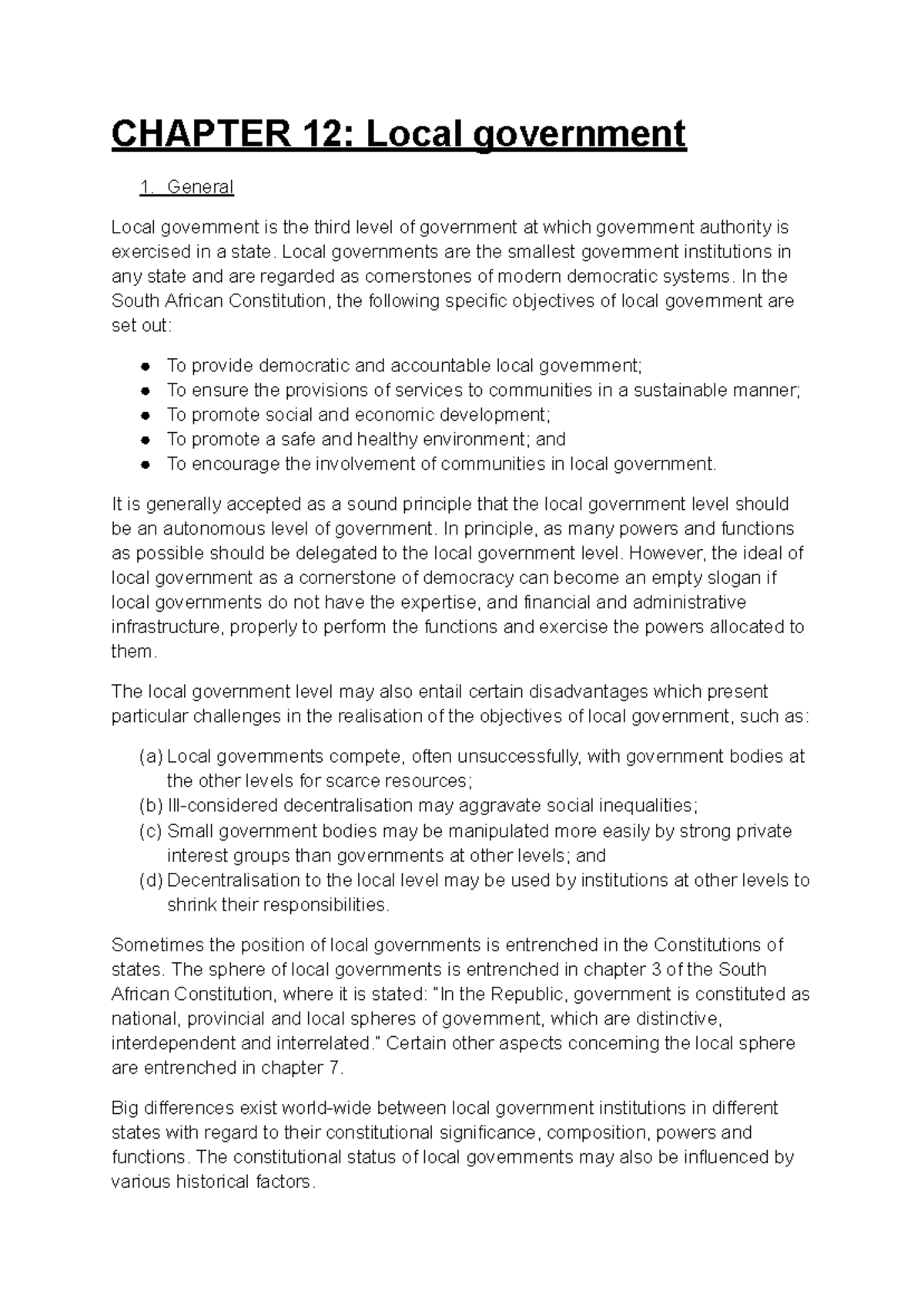 CHAPTER 12: Local Government Overview and Structure Notes - Studocu