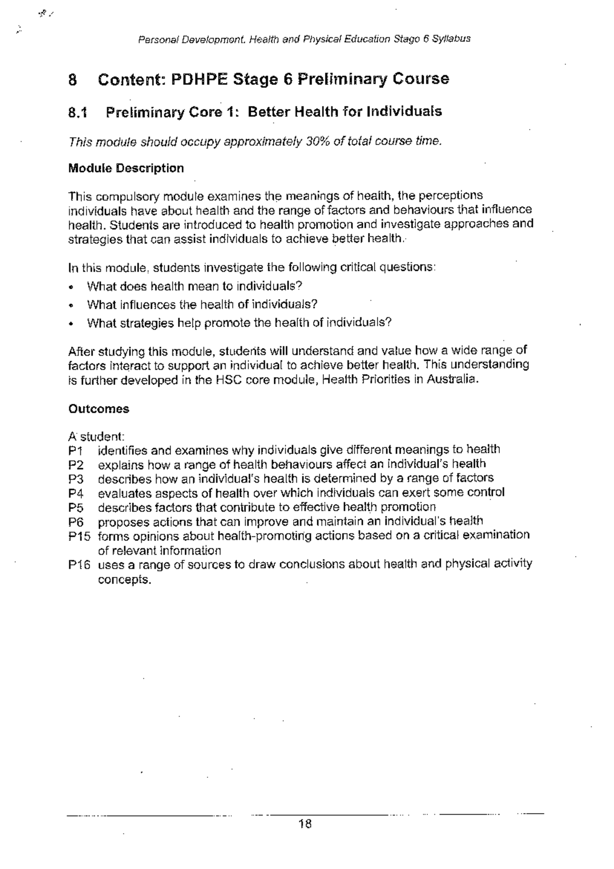 PDHPE Stage 6 Syllabus: Core 1 - Better Health for Individuals - Studocu