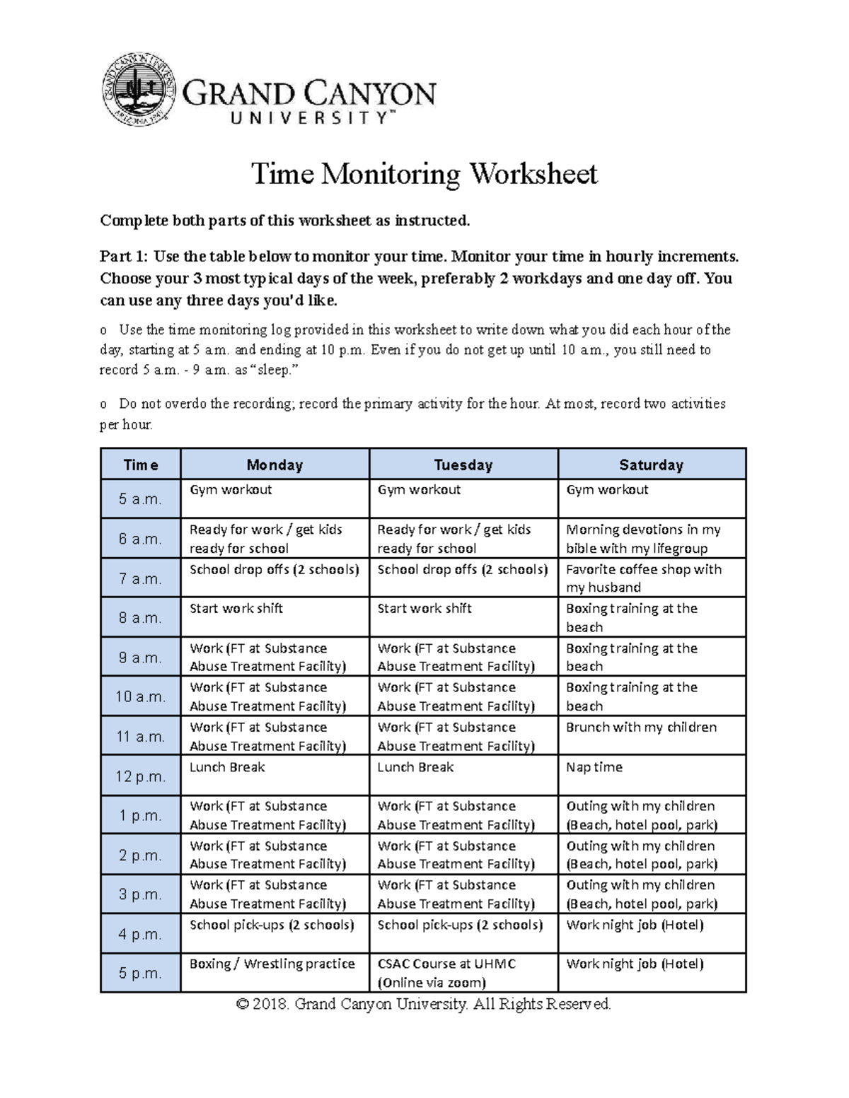 UNV 510 - Time Monitoring Worksheet and Reflection Analysis - Studocu