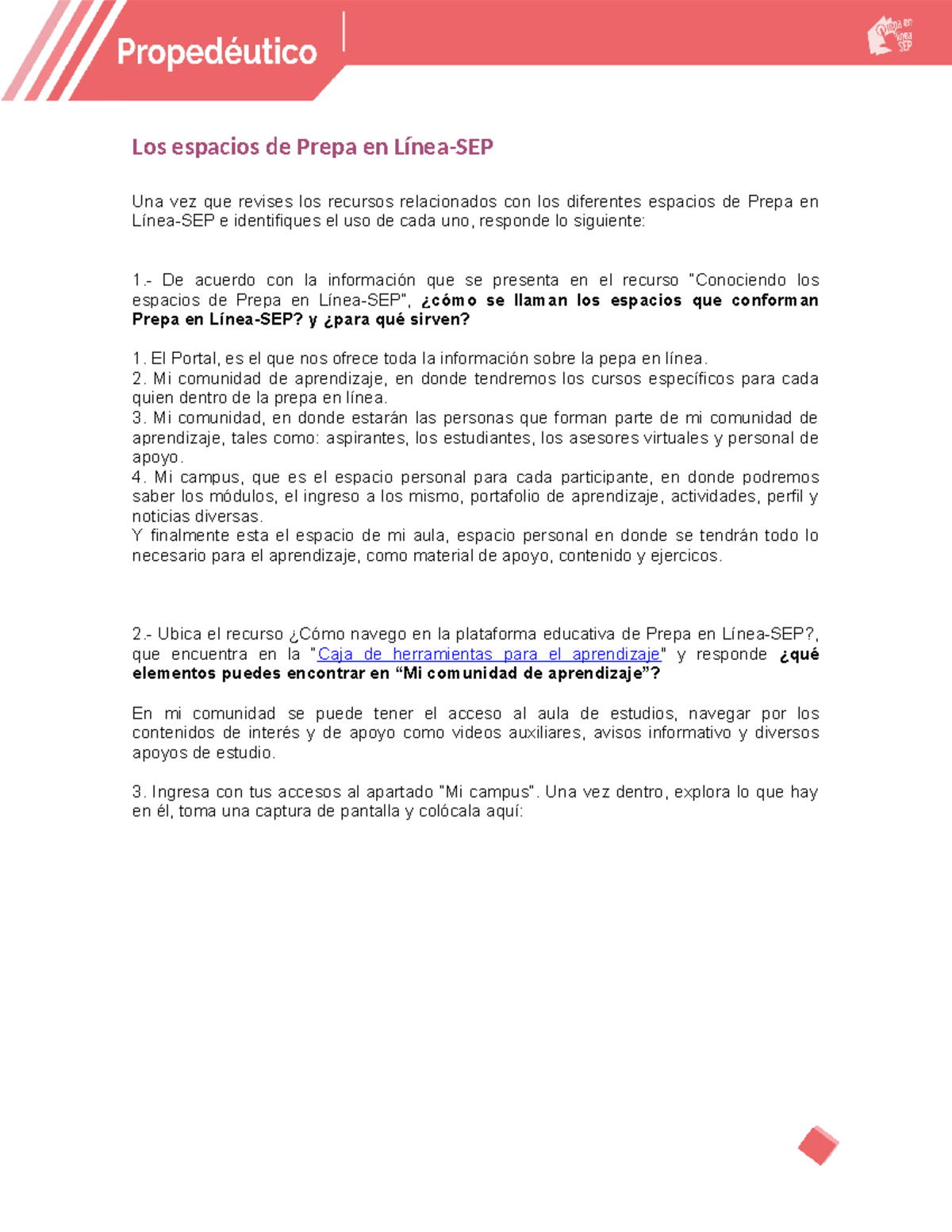 Actividad 1: Módulo Propedéutico - Prepa en Línea-SEP Semana 1 - Studocu