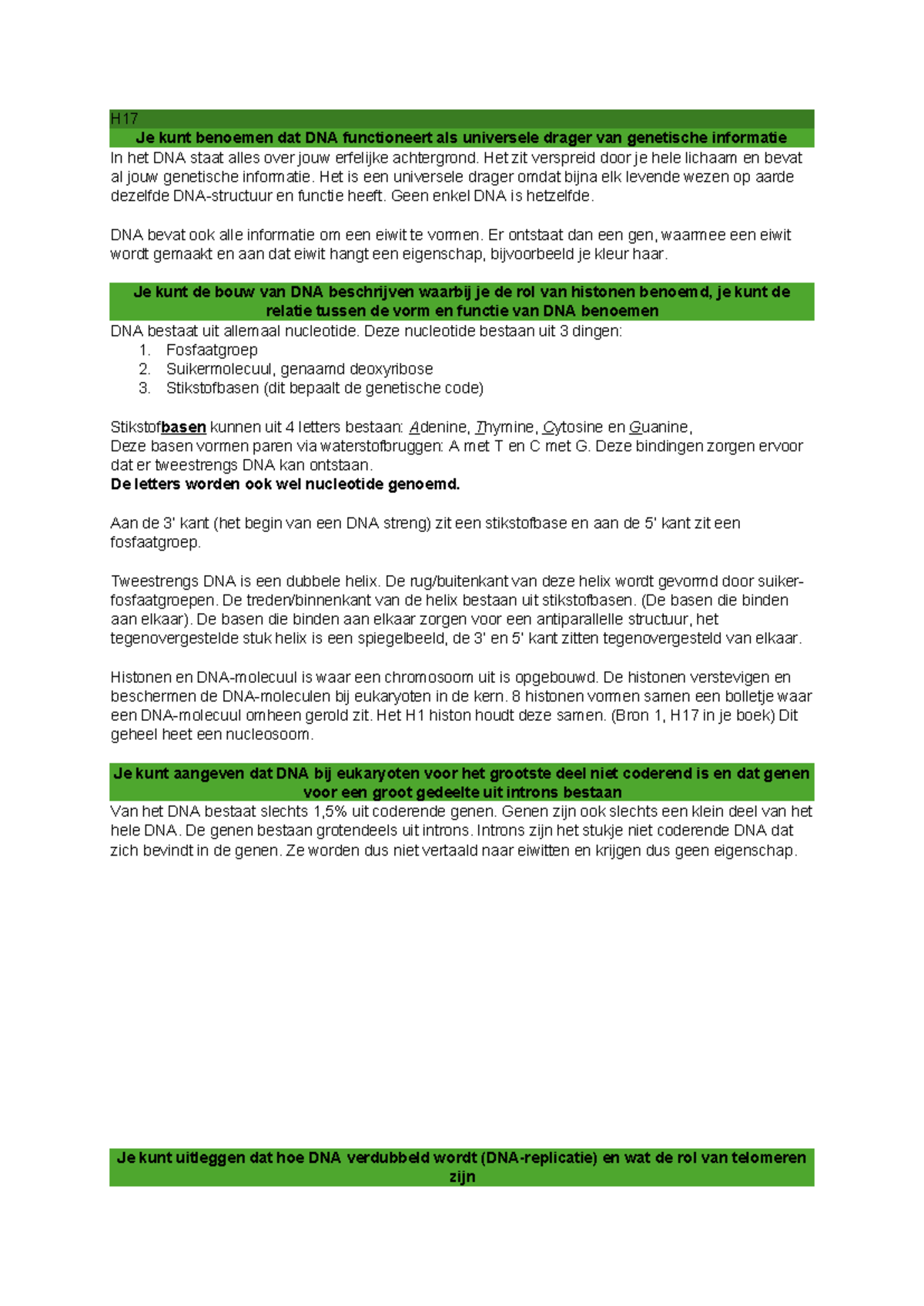 Bio-leerlijn: DNA-functies, Spierwerking en Genregulatie (H17-19 ...