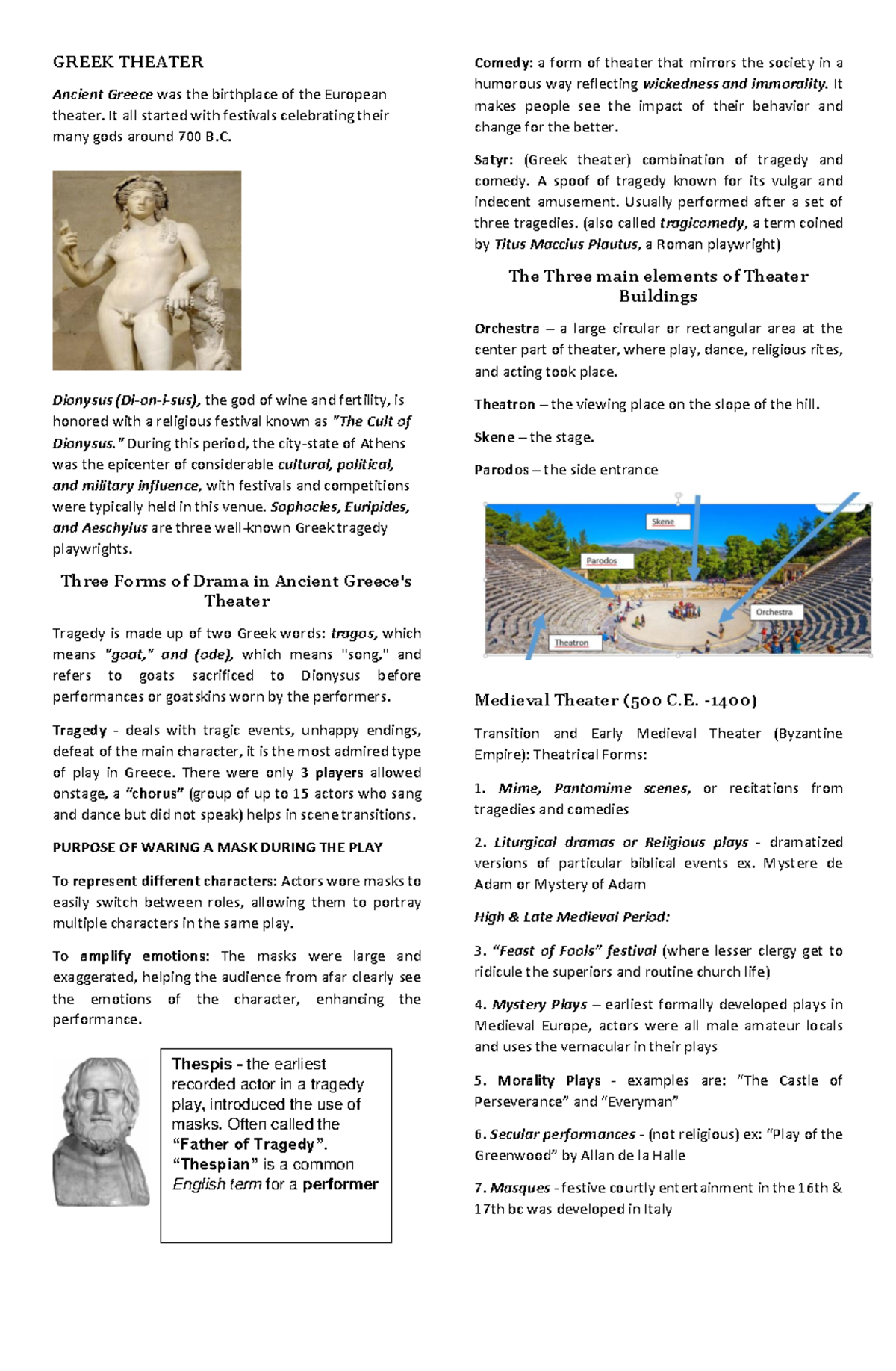 GREEK THEATER: An Overview of Ancient Drama and Its Evolution - Studocu