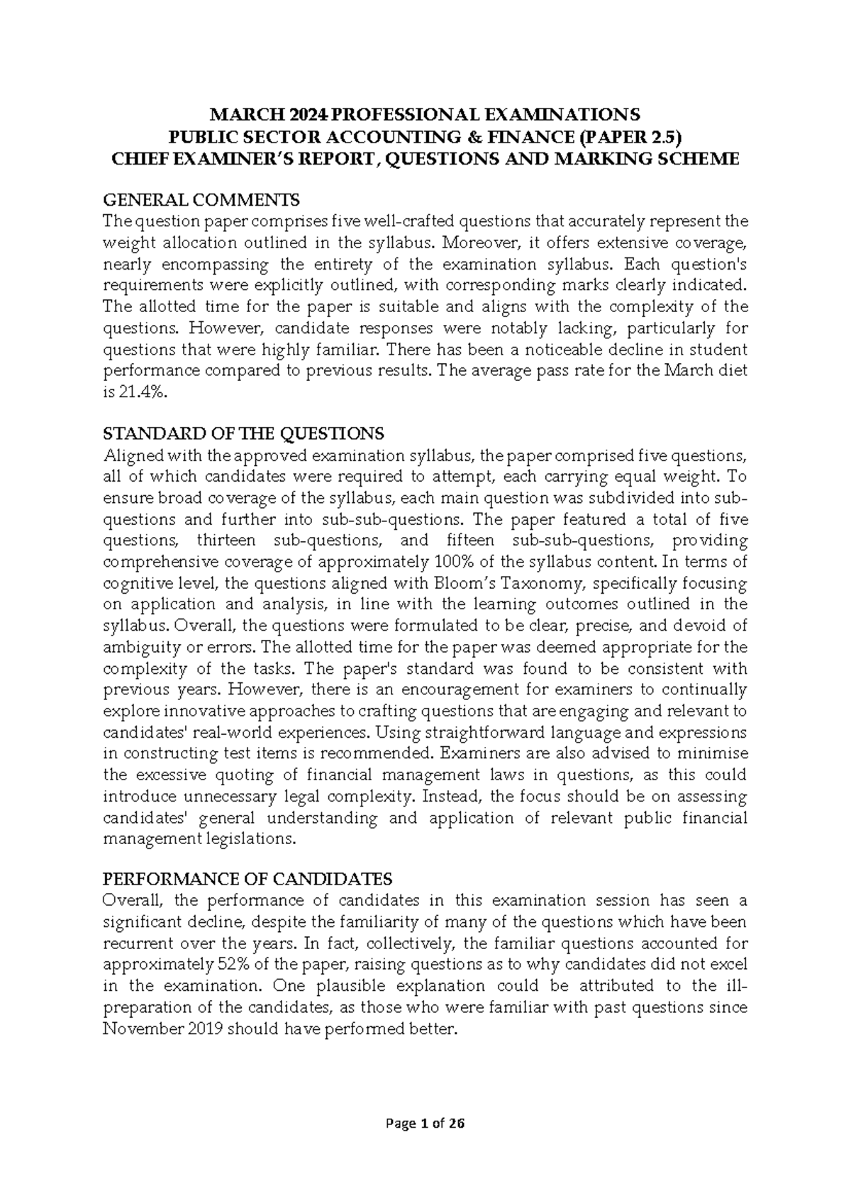 PSA (PAPER 2.5) MARCH 2024 EXAMINATION REPORT & MARKING SCHEME - Studocu