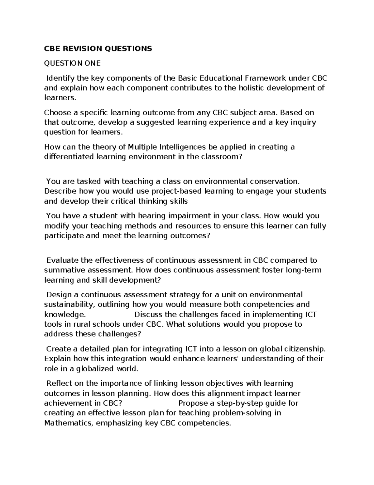 CBE Revision Questions: Strategies for Holistic Learning & Assessment ...