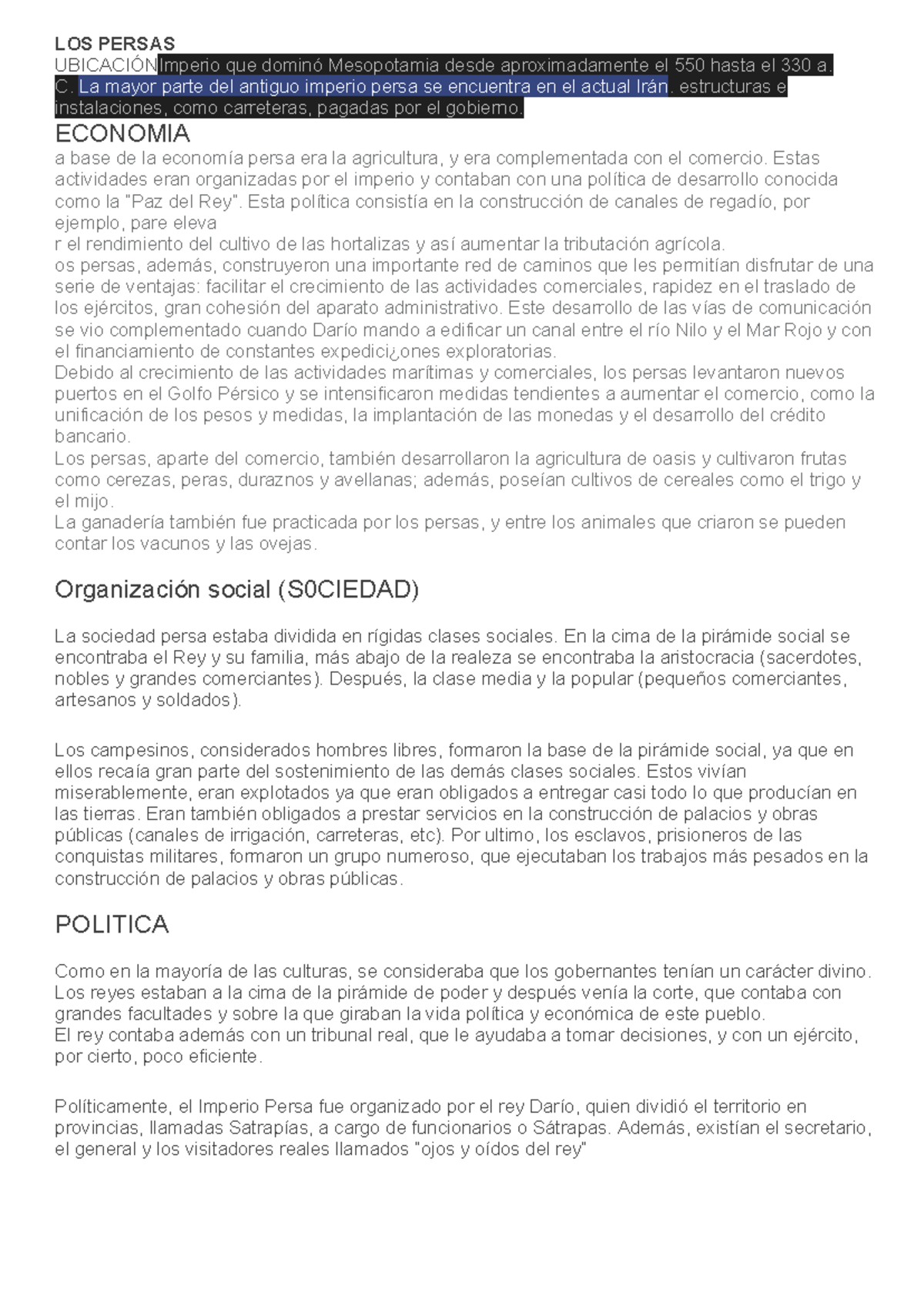 LOS PERSAS - Notas sobre la Ubicación, Economía y Sociedad - Studocu