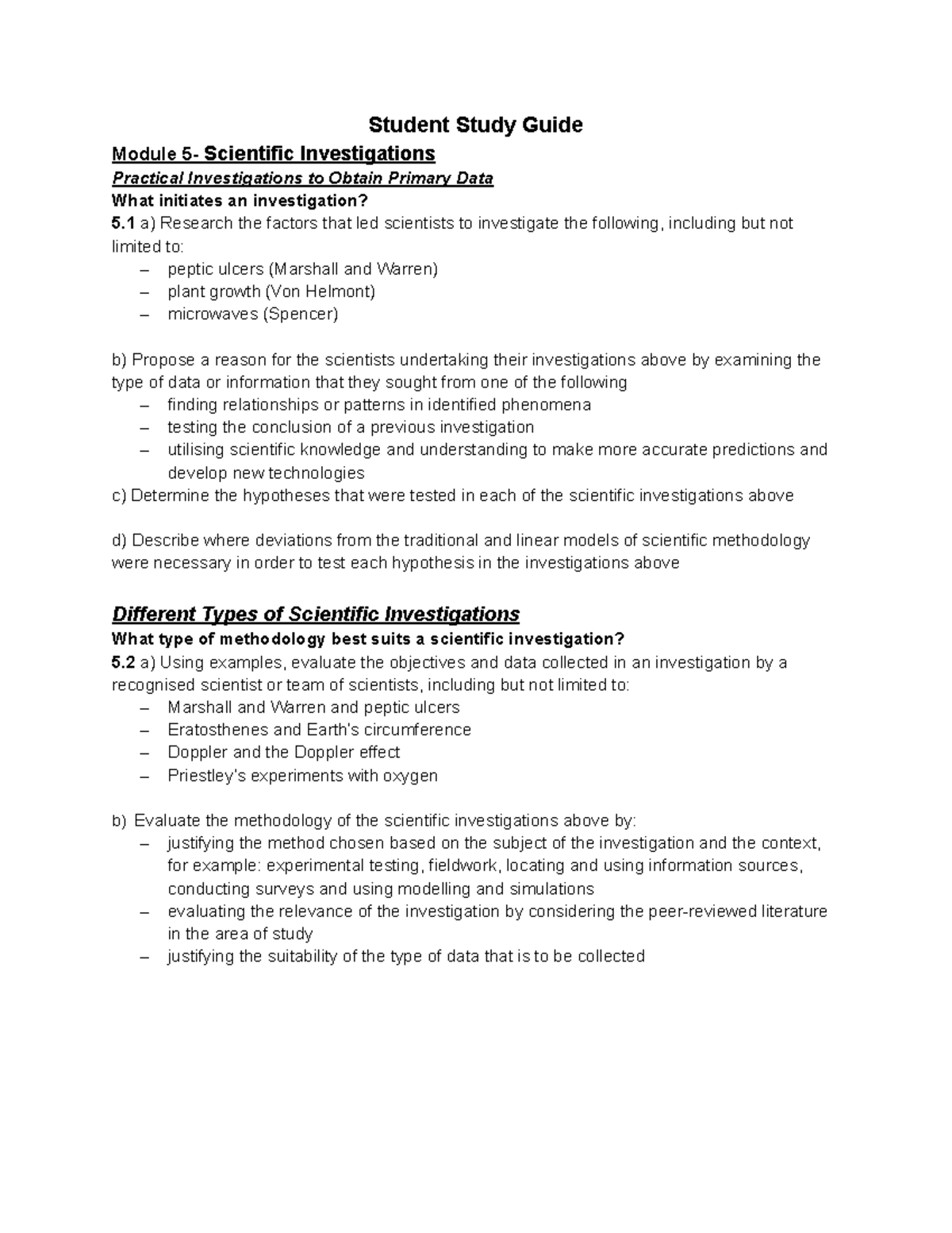 IS Module 5 Study Guide: Scientific Investigations & Data Analysis ...