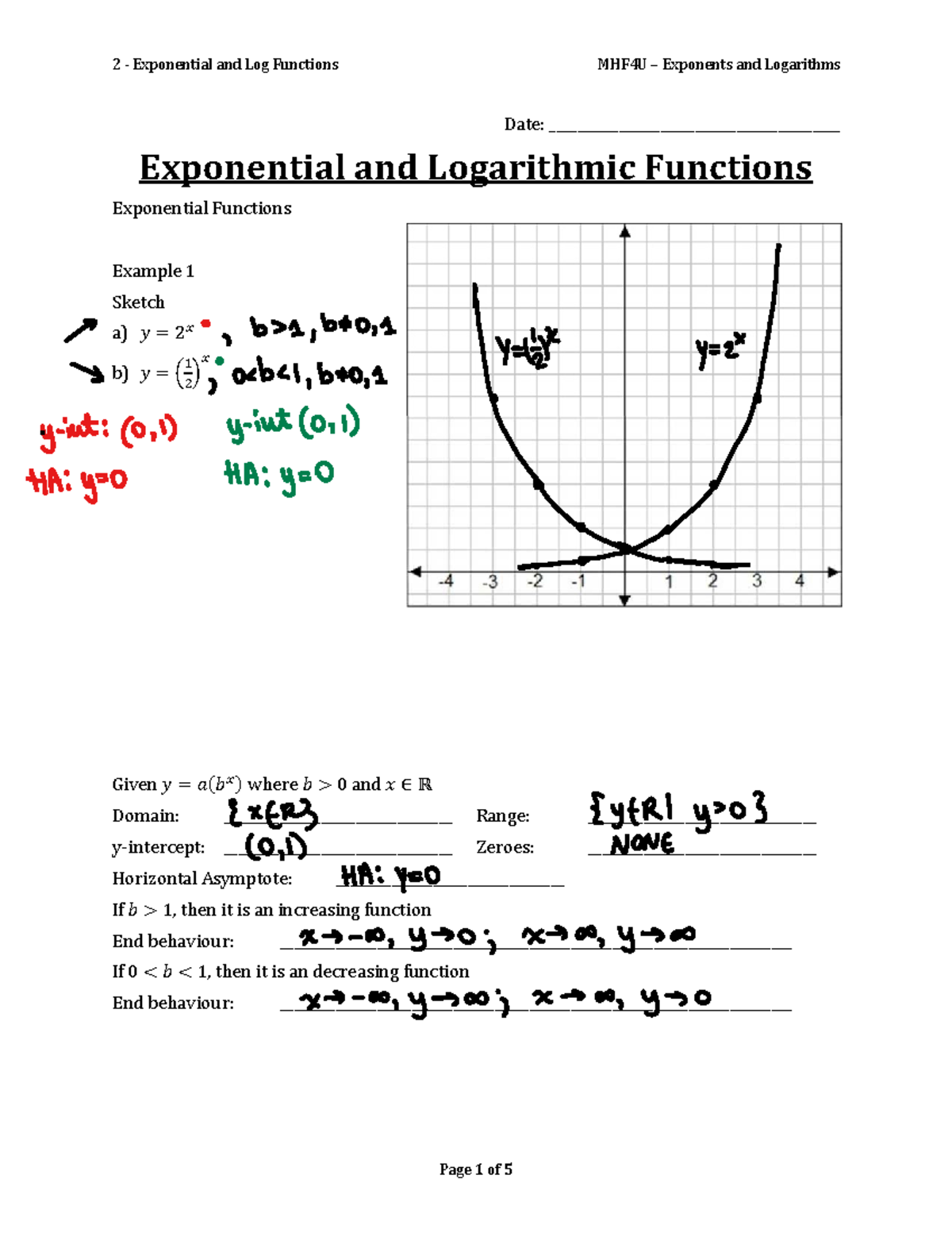 Exponential and Log Functions Notes MHF4U - Chapter 6.2 - Studocu