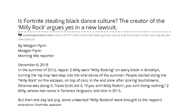 Fortnite Dance Moves Controversy: 2 Milly's Lawsuit Explained - Studocu