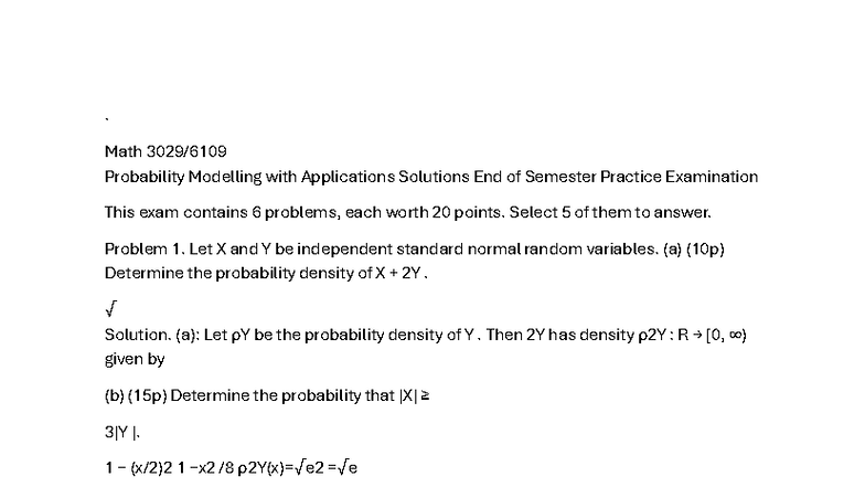 Math 3029 Final Exam Practice Solutions for Probability Modelling - Studocu