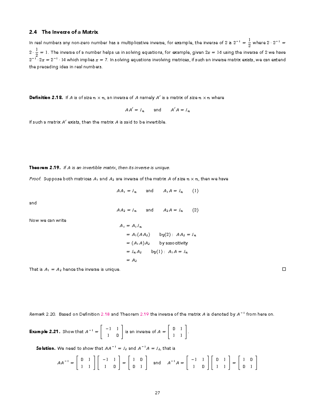Day 2 - MATH-1350H Linear Algebra Class Notes on Matrix Inverses - Studocu