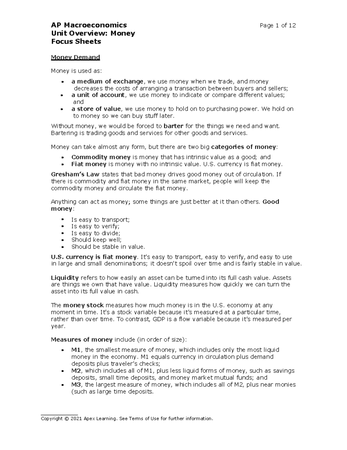 AP Macroeconomics Unit 6 Overview: Money Demand and Monetary Policy ...