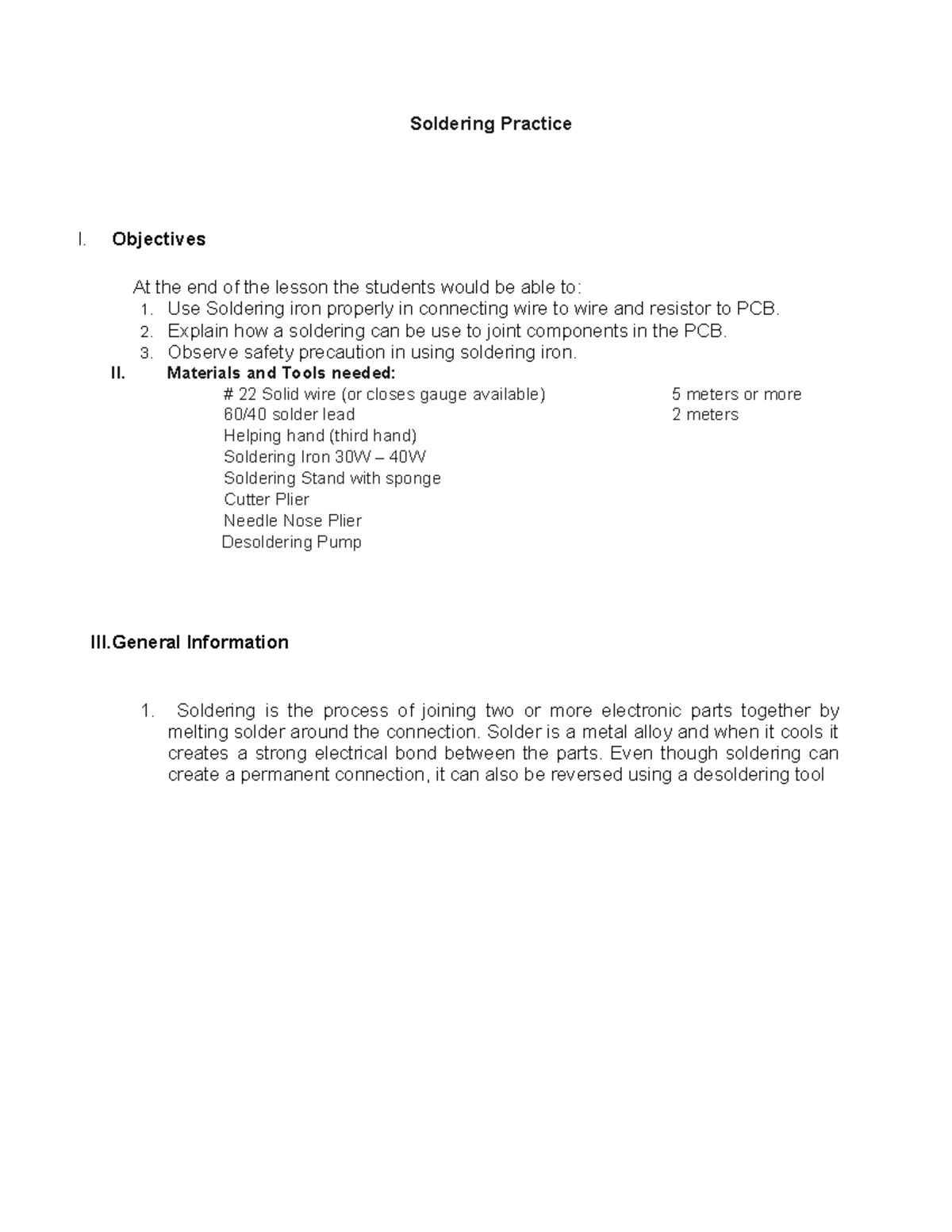 Soldering Practice: Techniques and Safety Guidelines - Studocu