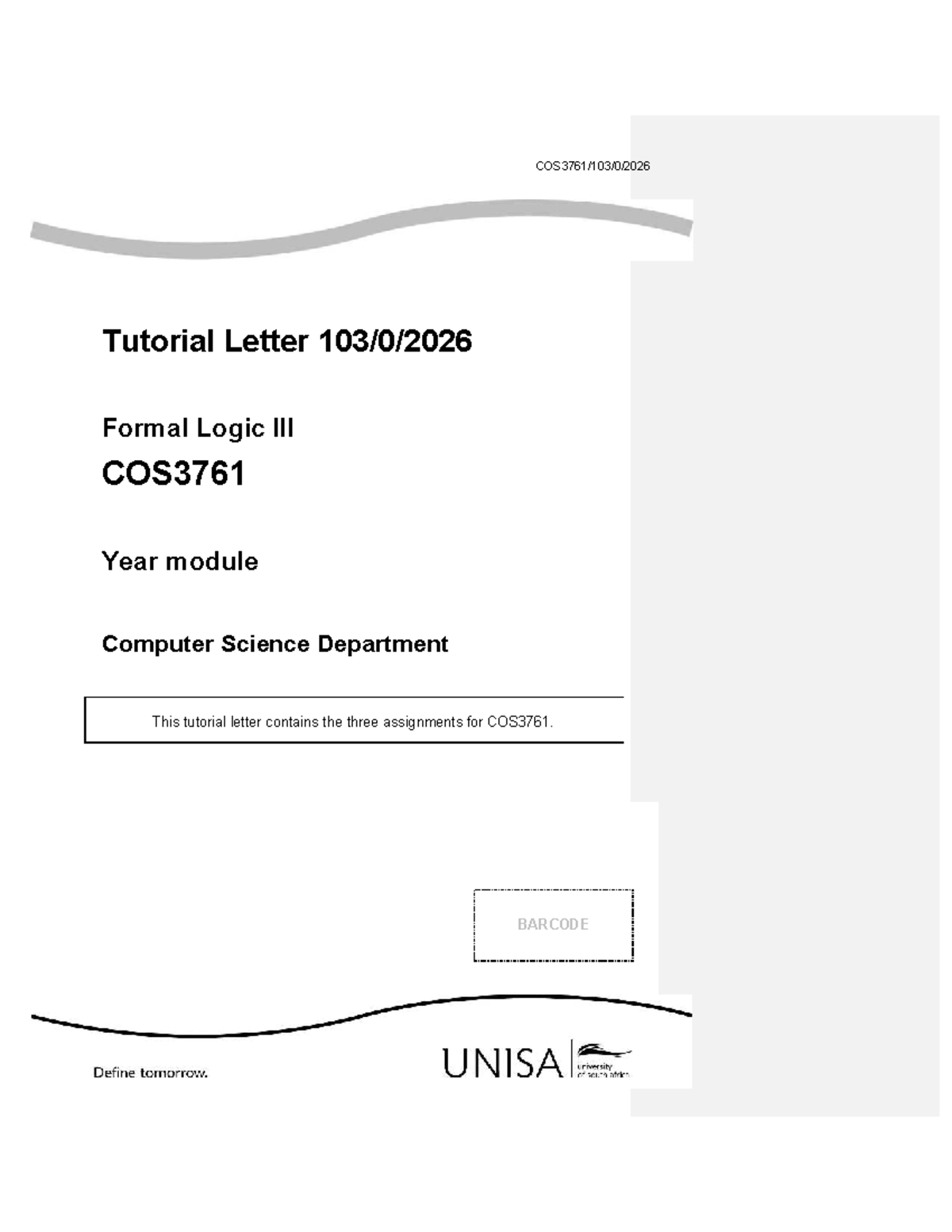 COS3761 Tutorial Letter: Formal Logic Assignments and Exercises - Studocu