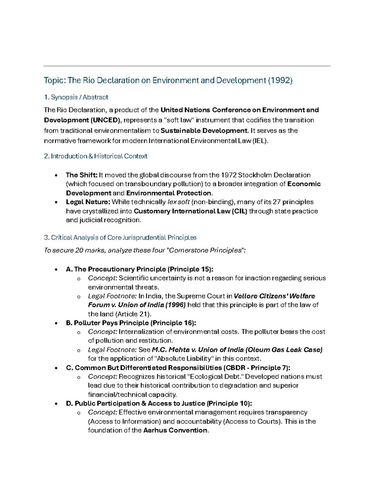 Rio Declaration on Environment & Development (1992) - Analysis Notes ...