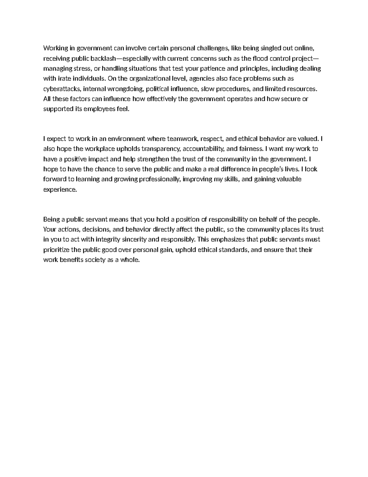 Challenges and Responsibilities of Public Service in Government - Studocu