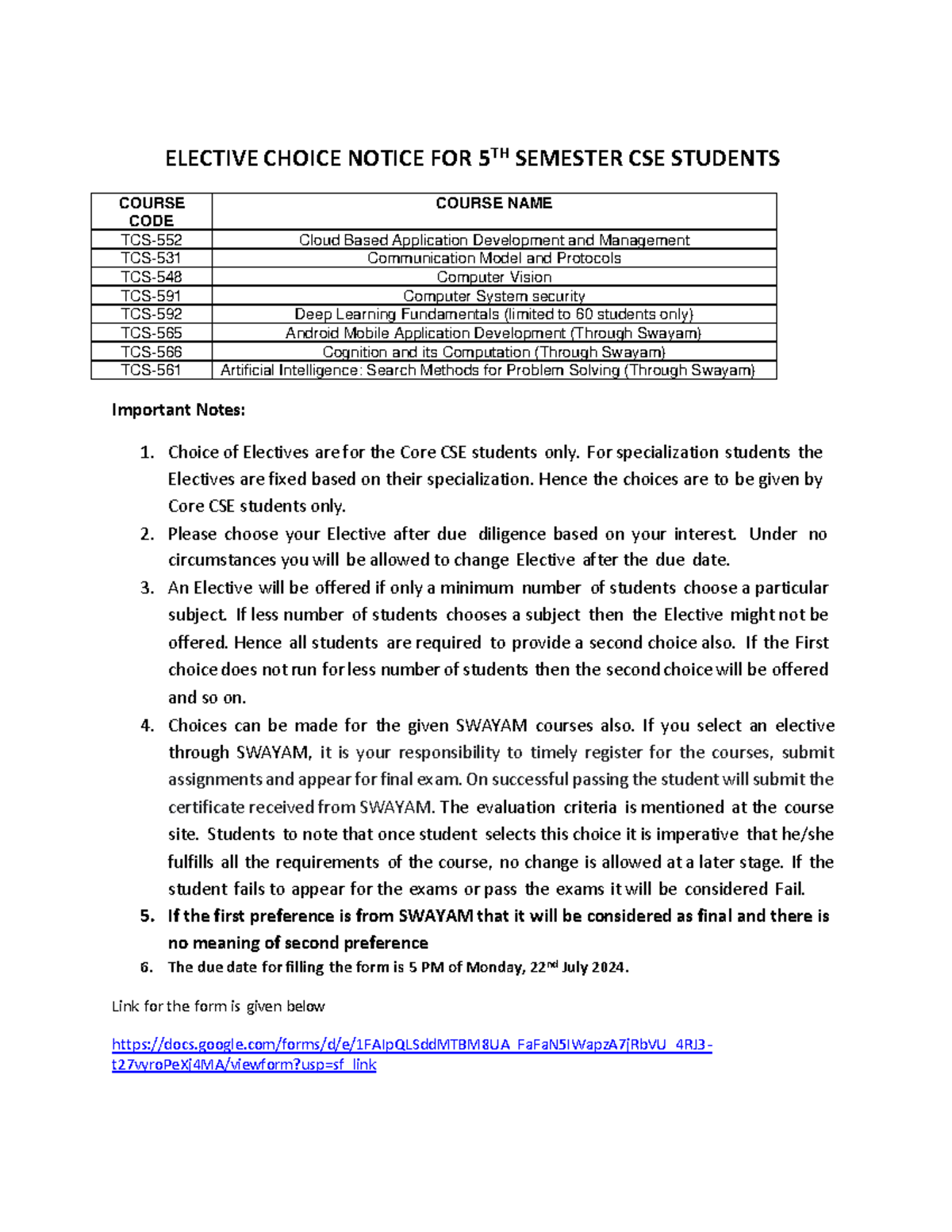 Elective choice notice 5th semester - ELECTIVE CHOICE NOTICE FOR 5TH ...