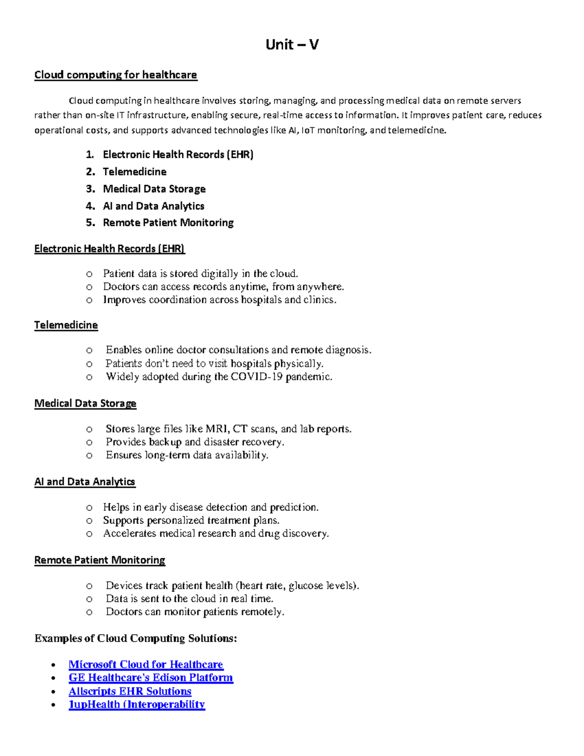 Cloud Computing Unit V: Applications in Healthcare, Energy ...