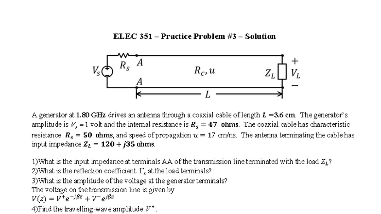 ELEC 351 Practice Problem 3 Solution: Antenna Impedance Analysis - Studocu