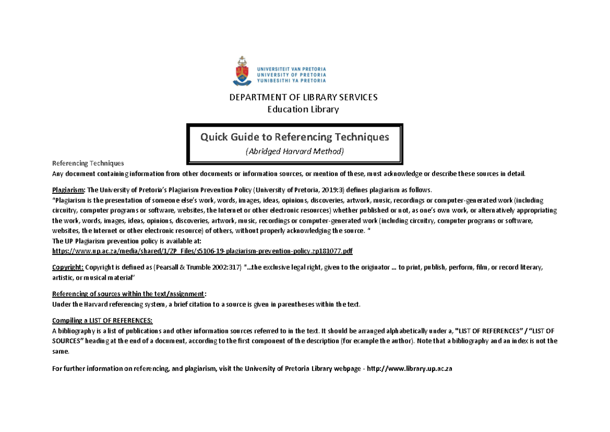 2021 Quick Guide to Referencing Techniques in Education (Harvard) - Studocu
