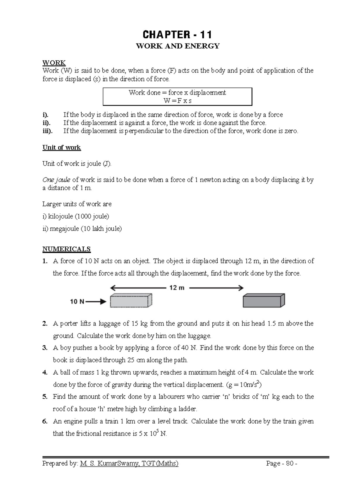 Physics-class-ix-reference-study-material removed - CHAPTER - 11 WORK AND ENERGY WORK Work (W ...