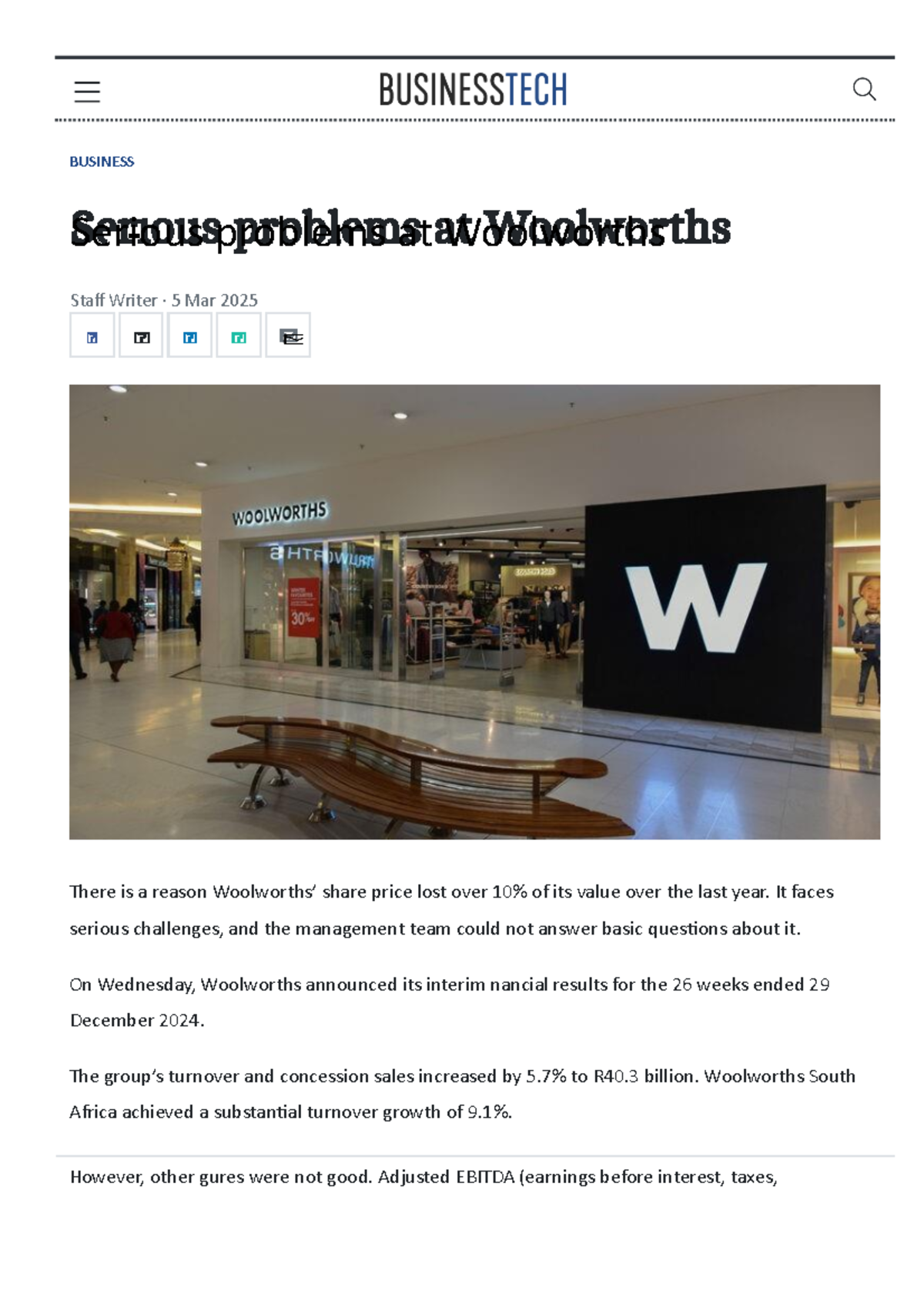BUSINESS 2025: Woolworths Financial Challenges and Management Response ...