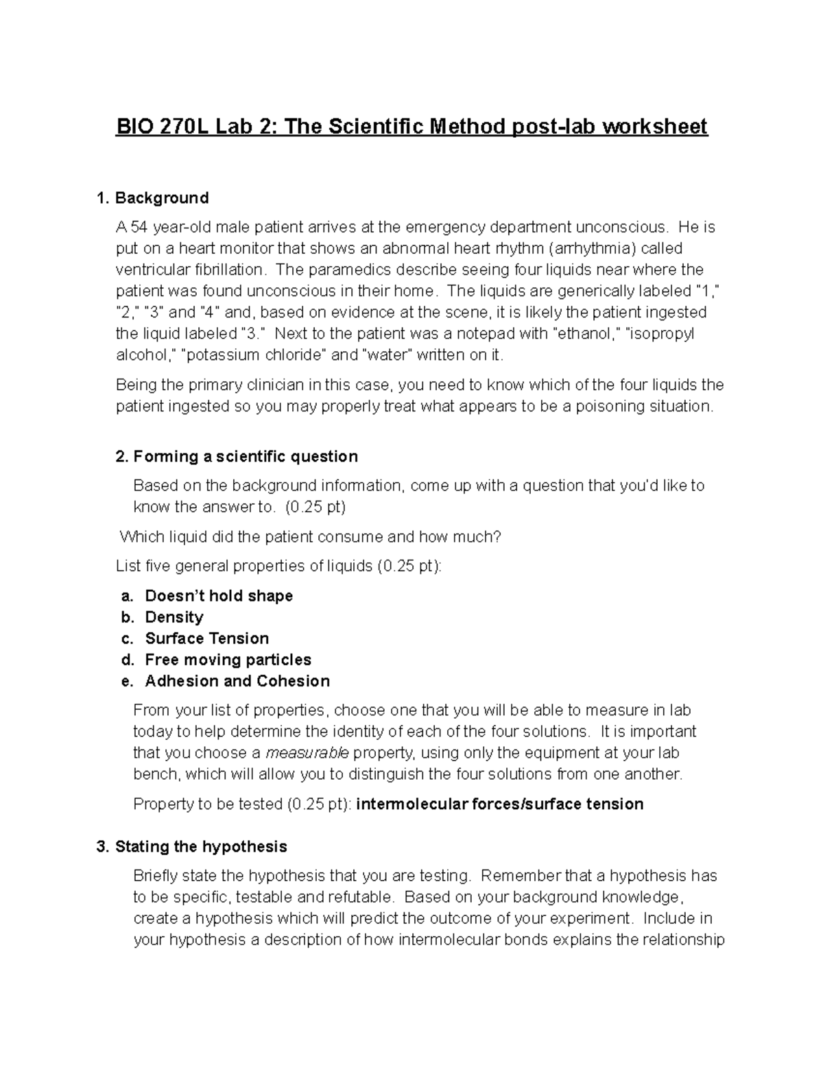 BIO 270L Lab 2: The Scientific Method Post-Lab Worksheet Analysis - Studocu