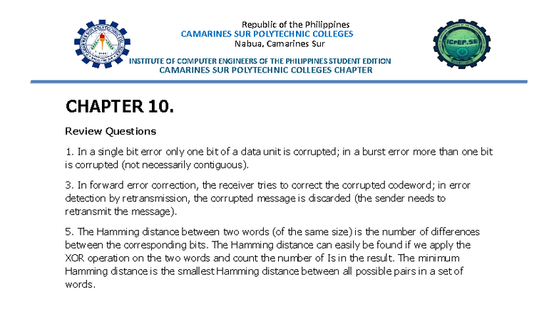 Chapter 10: Error Detection and Correction Techniques (CSPC) - Studocu