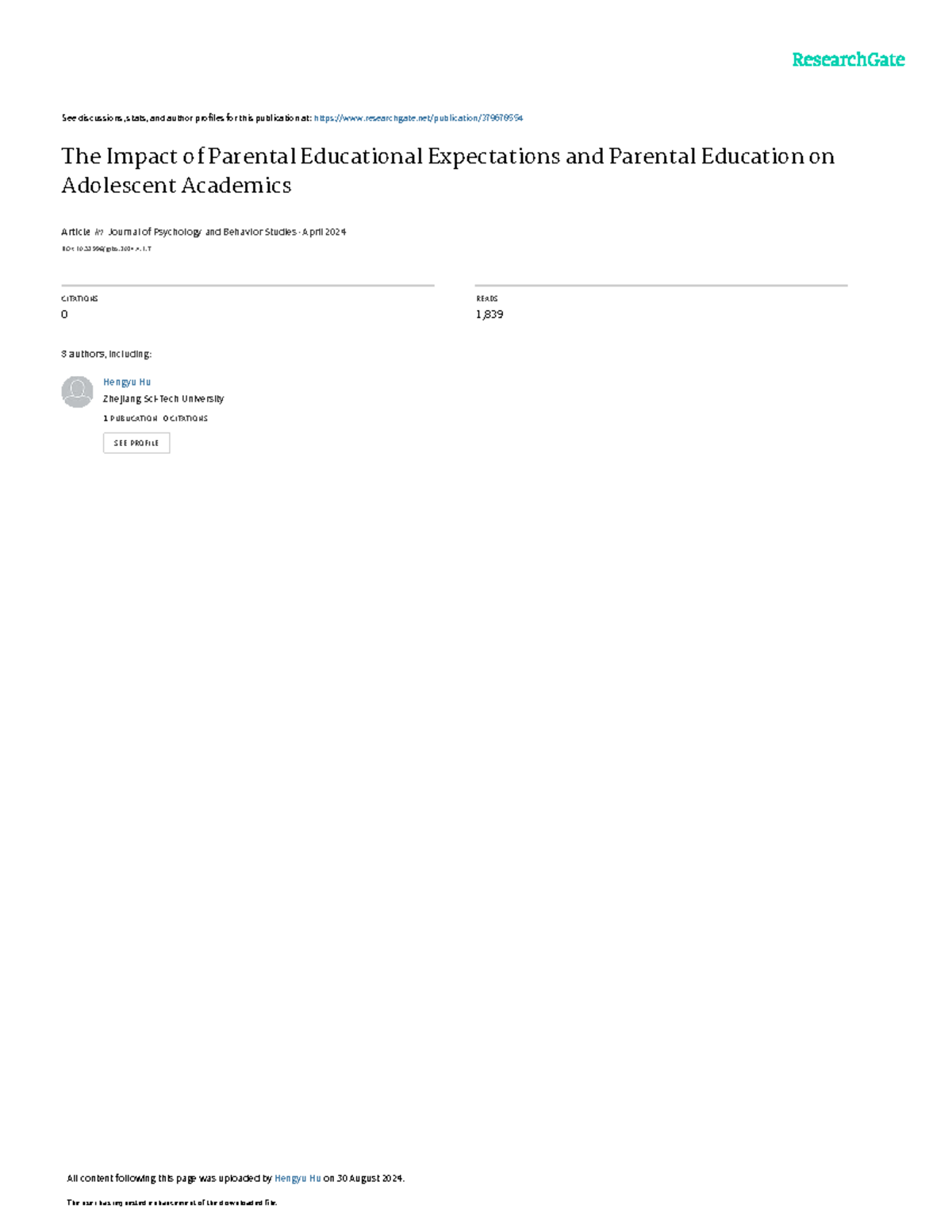 The Impact of Parental Educational Expectations on Adolescent Academics ...