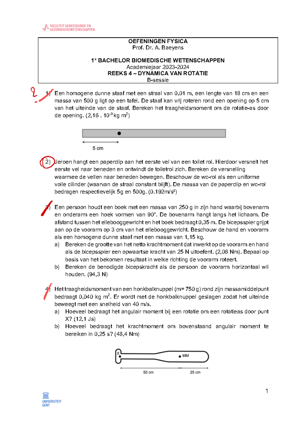 Fysica OEF4 Dynamica rotatie 23 24 B-sessie - ####### OEFENINGEN FYSICA ...