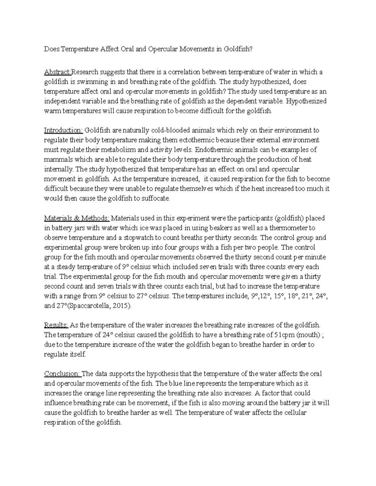 Lab 2 Report: Impact of Temperature on Goldfish Respiration Rates - Studocu