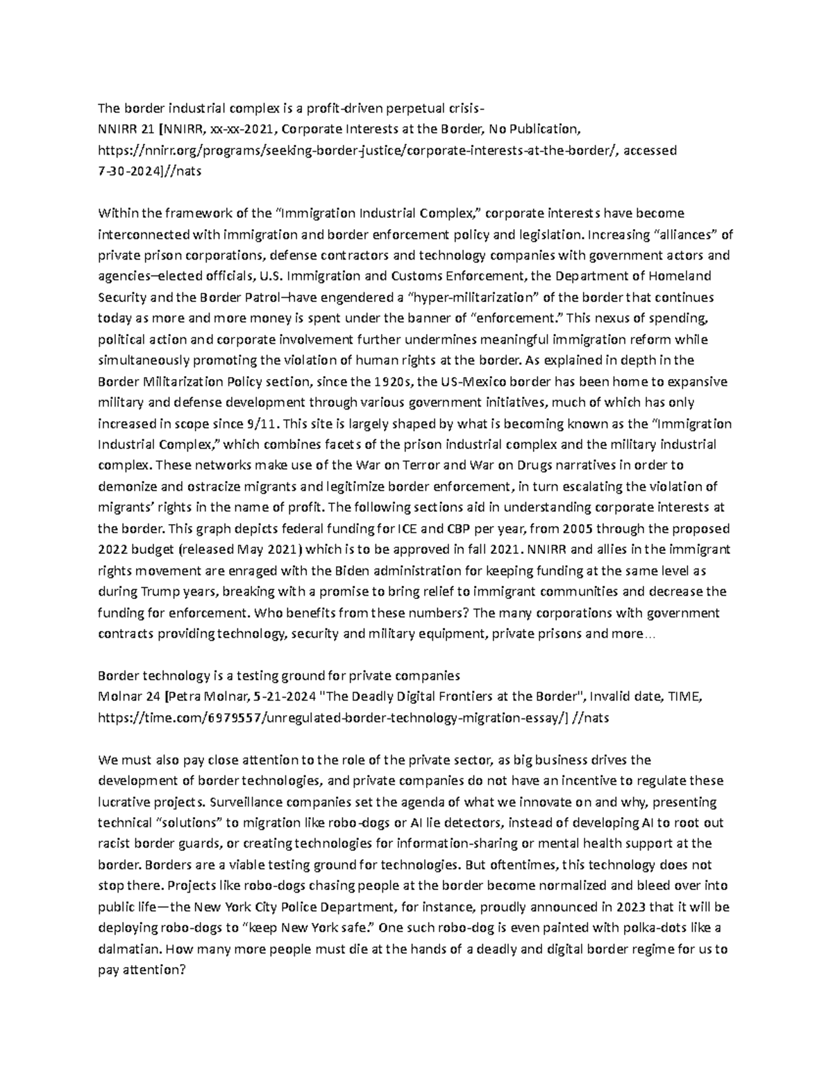 NNIRR 21: Corporate Interests and the Border Industrial Complex - Studocu