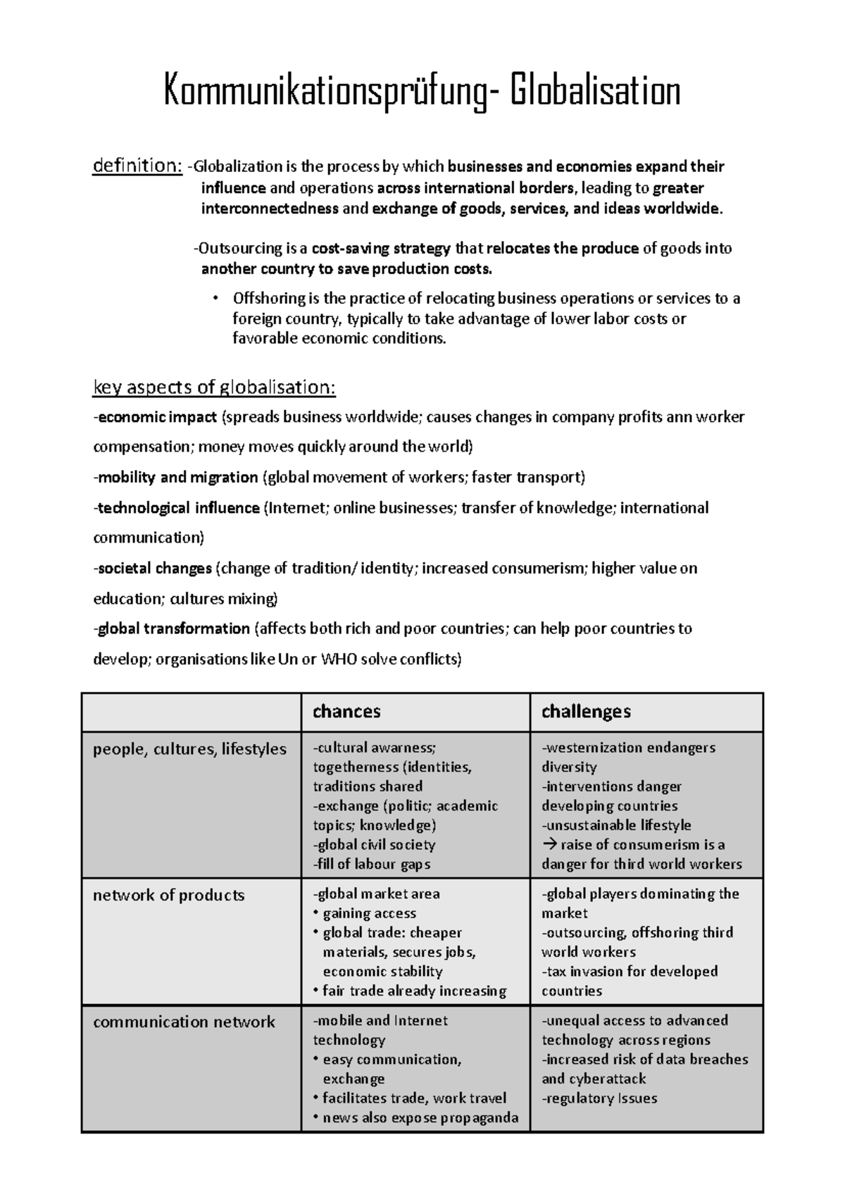 Globalisation definition and summary: key aspects and challenges - Studocu