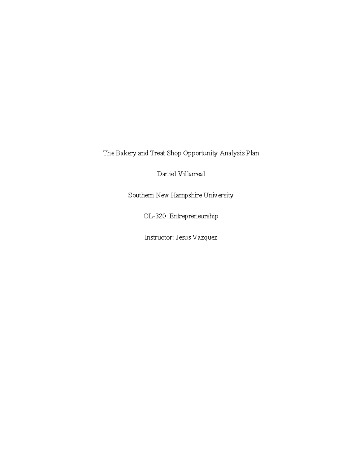 OL-320: Bakery and Treat Shop Opportunity Analysis Plan - Studocu