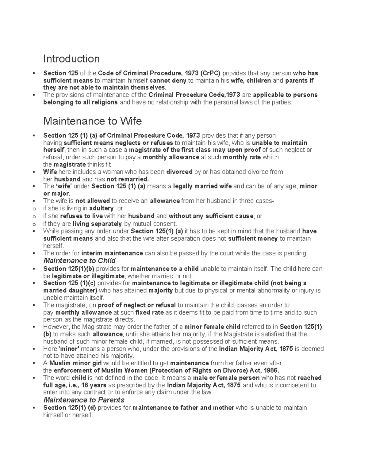 Introduction to Section 125 of CrPC: Maintenance Provisions Explained - Studocu