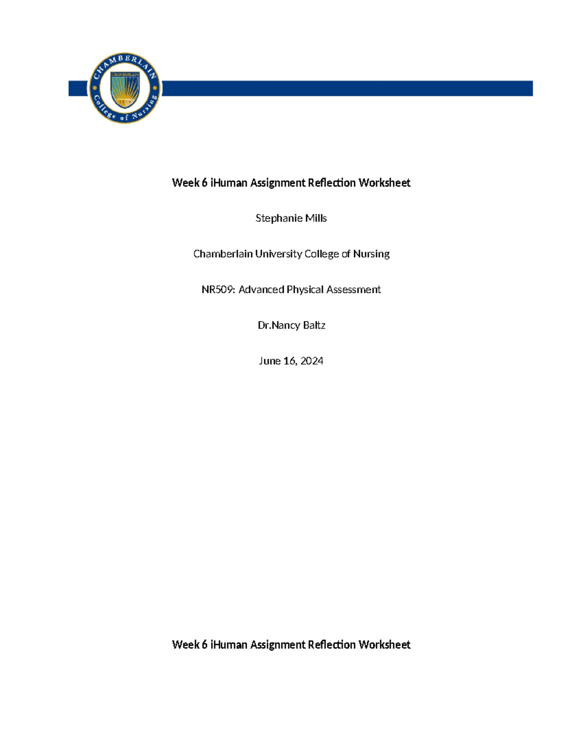 Week 6 NR509 iHuman Reflection and Clinical Judgment Insights - Studocu