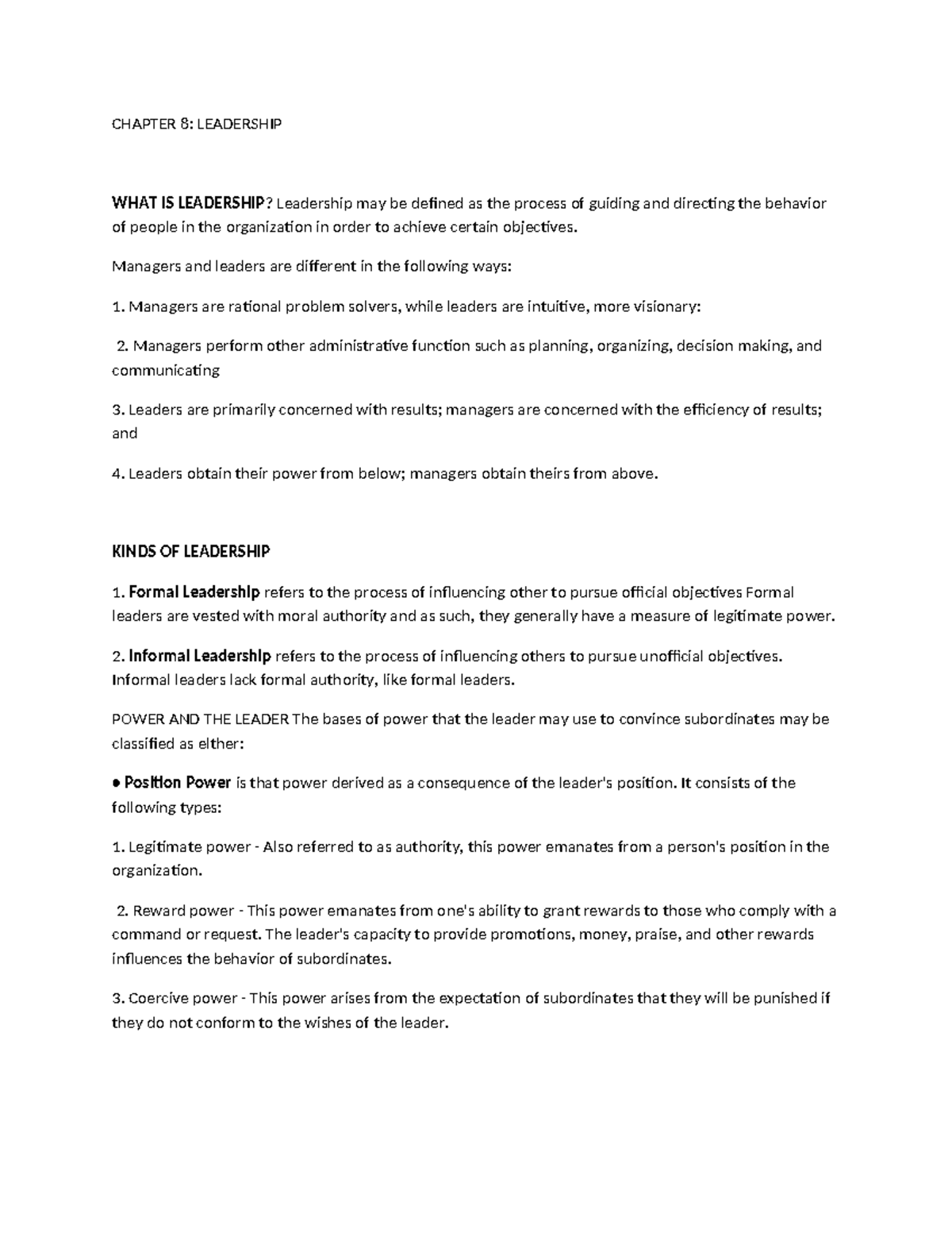 CHAPTER 8: UNDERSTANDING LEADERSHIP AND ITS THEORIES - Studocu