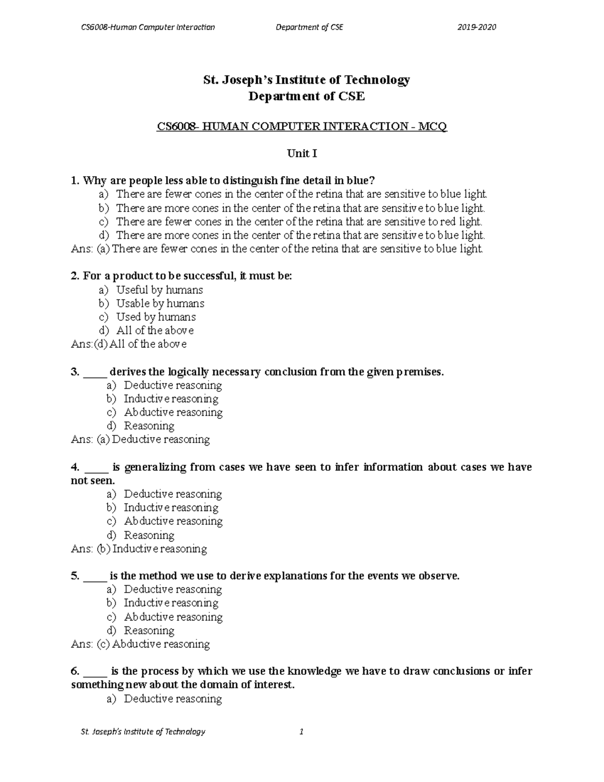 HCI MCQ - Mcq questions and answers for easy reference - St. Joseph’s ...
