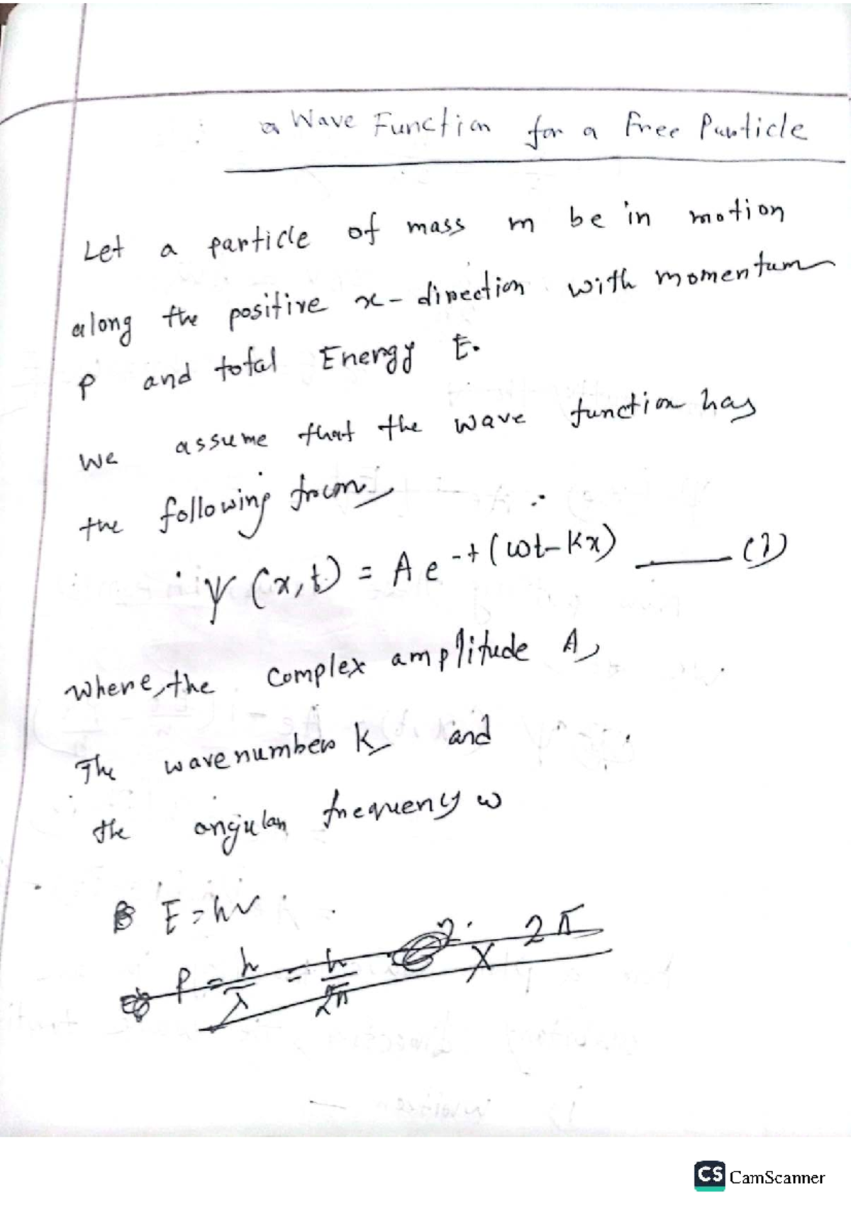 Wave Function & Schrödinger's Equation for Free Particles - Studocu