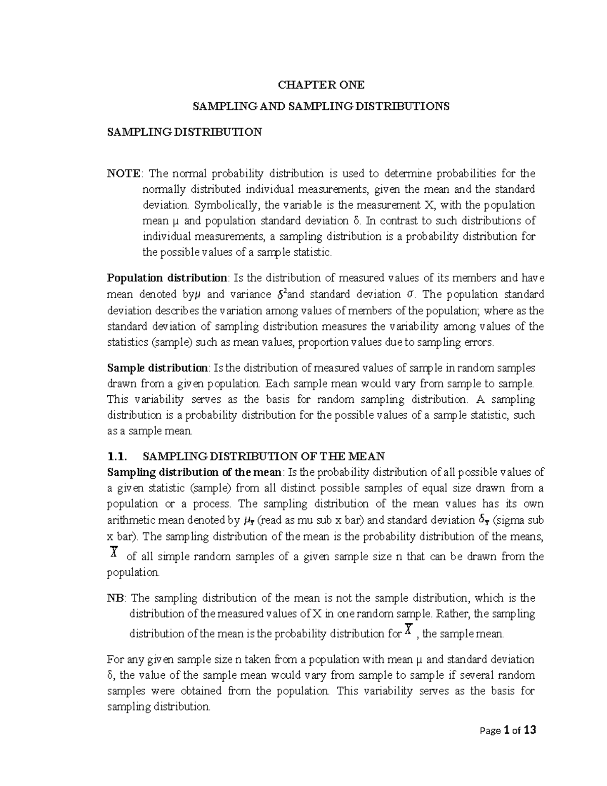 CH I - Sampling & Sampling Distributions: Key Concepts Explained - Studocu