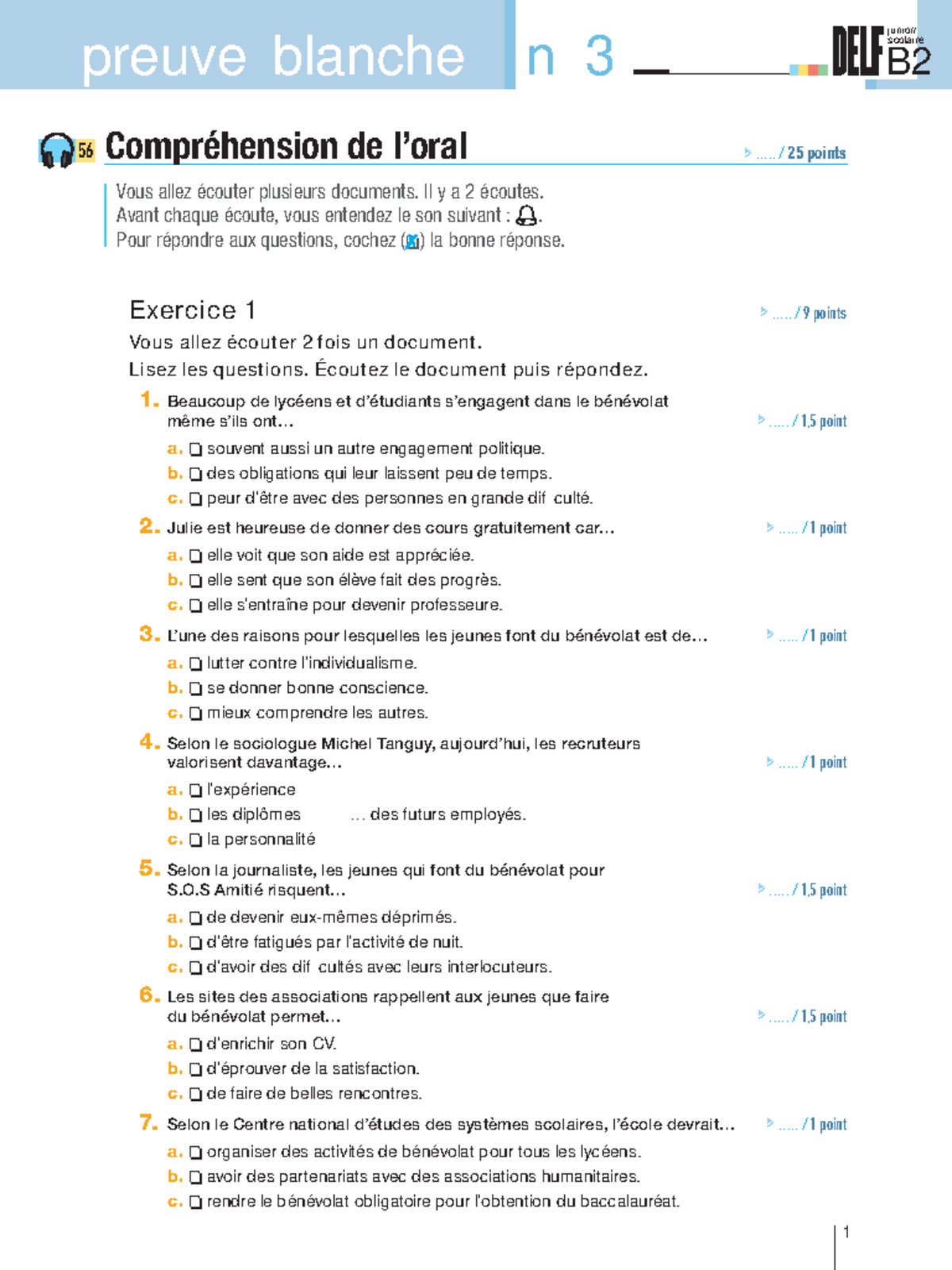 DELF-B2 Épreuve Blanc n° 3 - Compréhension Orale et Écrite - Studocu