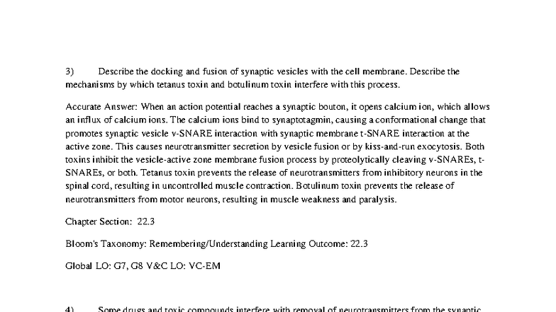 Biology 6851: Synaptic Vesicle Fusion & Toxin Mechanisms Study Notes ...
