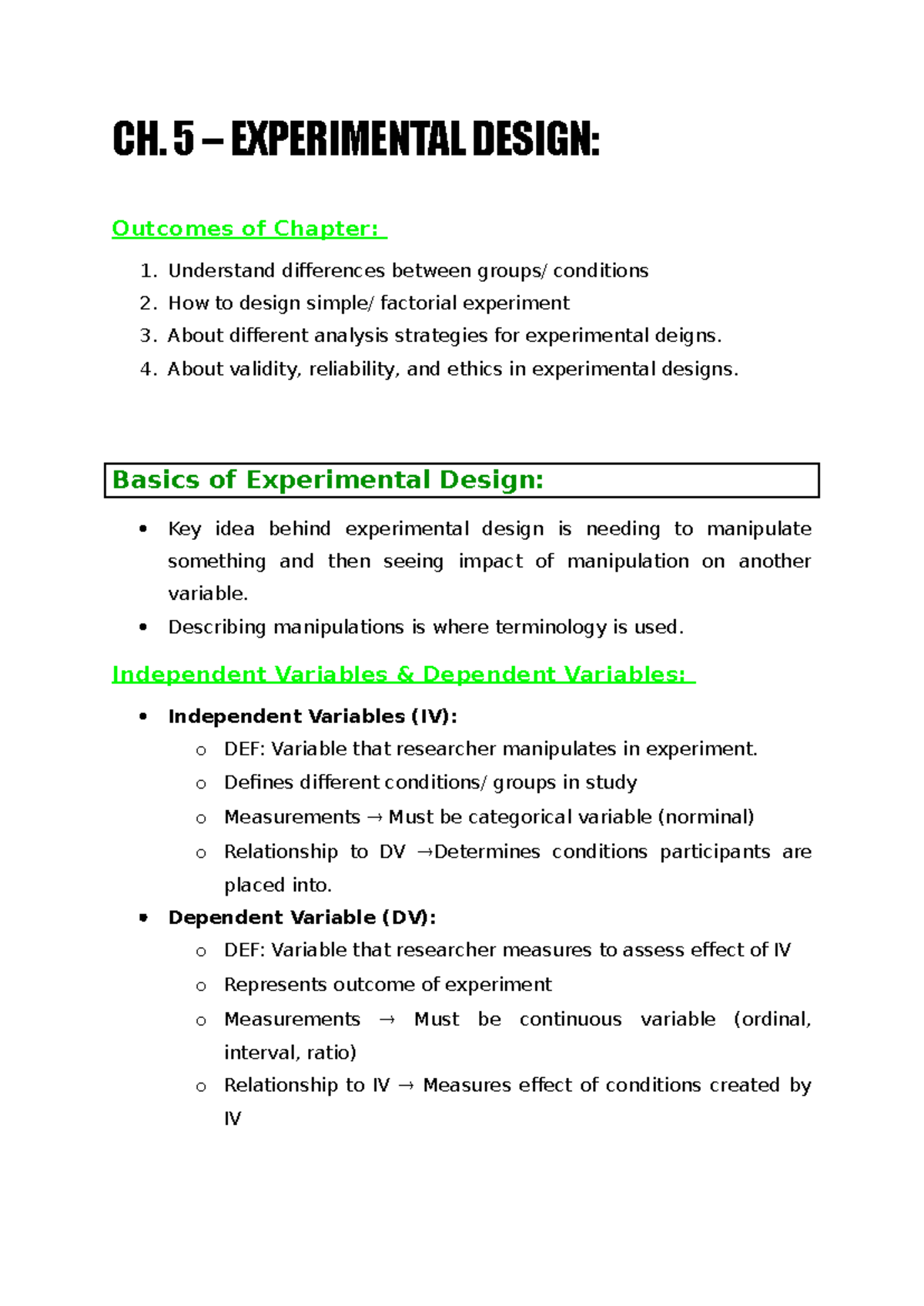 CH. 5 - Experimental Design: Key Concepts and Strategies - Studocu