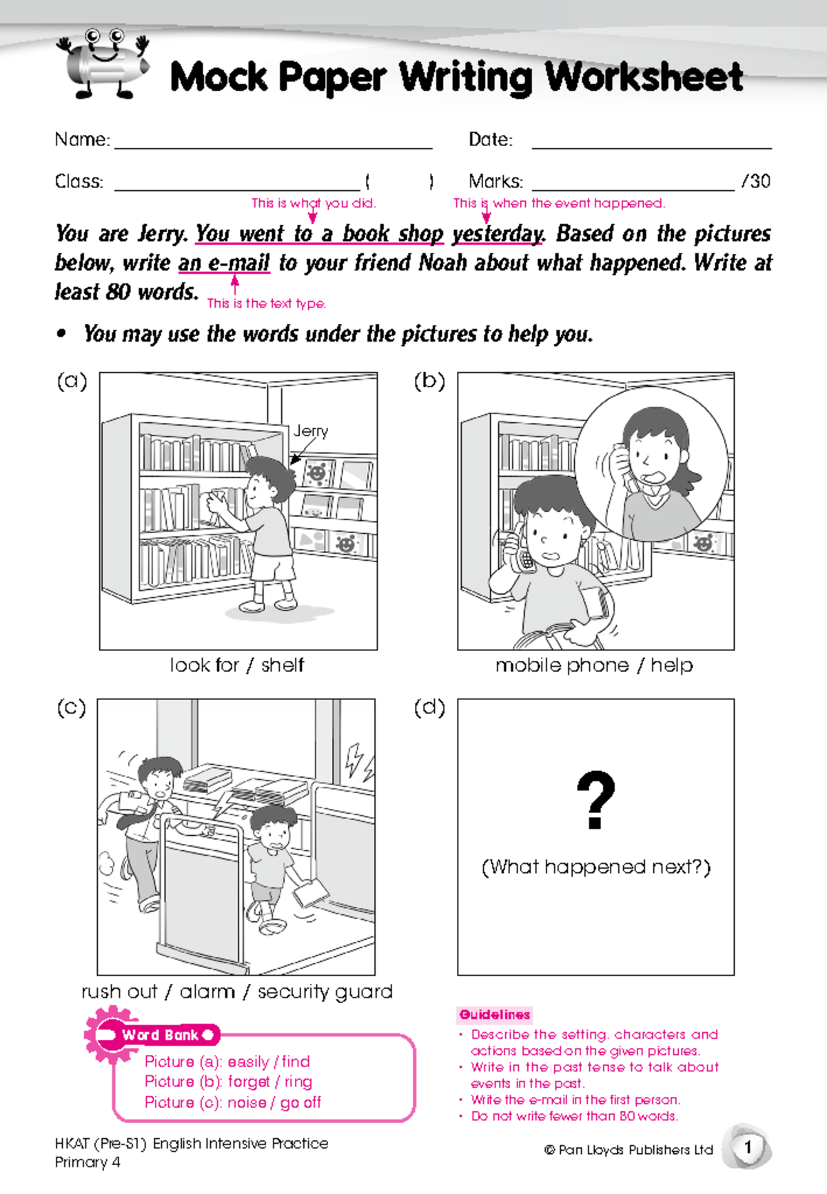 P4 English Pre-S1 Mock Paper Writing Worksheet: E-mail Task - Studocu