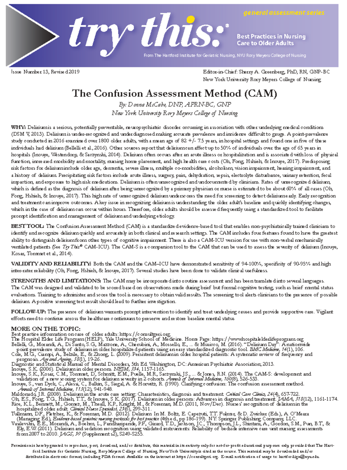 Best Practices in Nursing Care for Delirium in Older Adults (NURS 101 ...