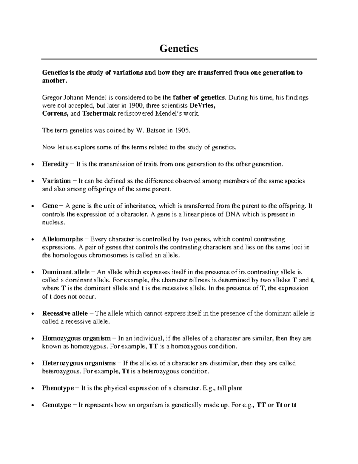 Biology 101: Genetics overview and Mendel's experiments - Studocu
